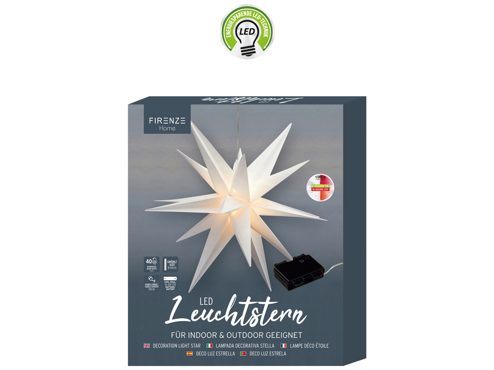 LED-Stern, 40 LEDs, 60 cm, Outdoor, faltbar, weiß online kaufen | Pollin.at